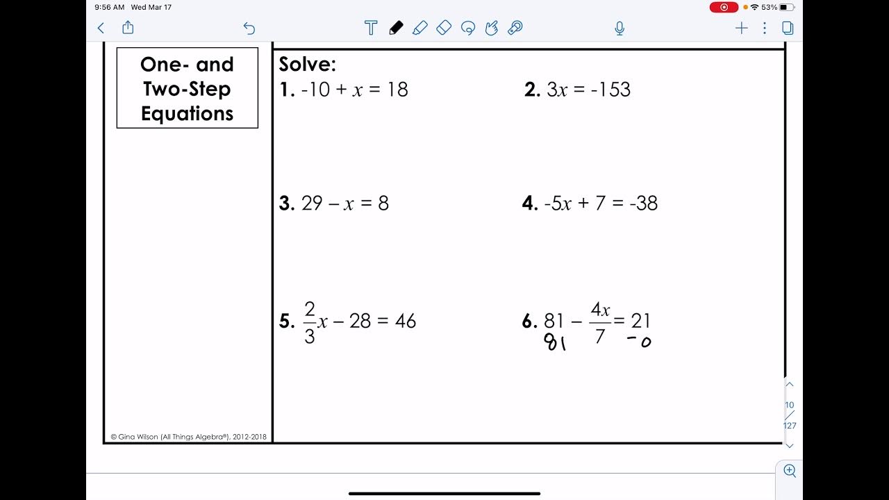 One- and Two-Step Equations Bell work - YouTube