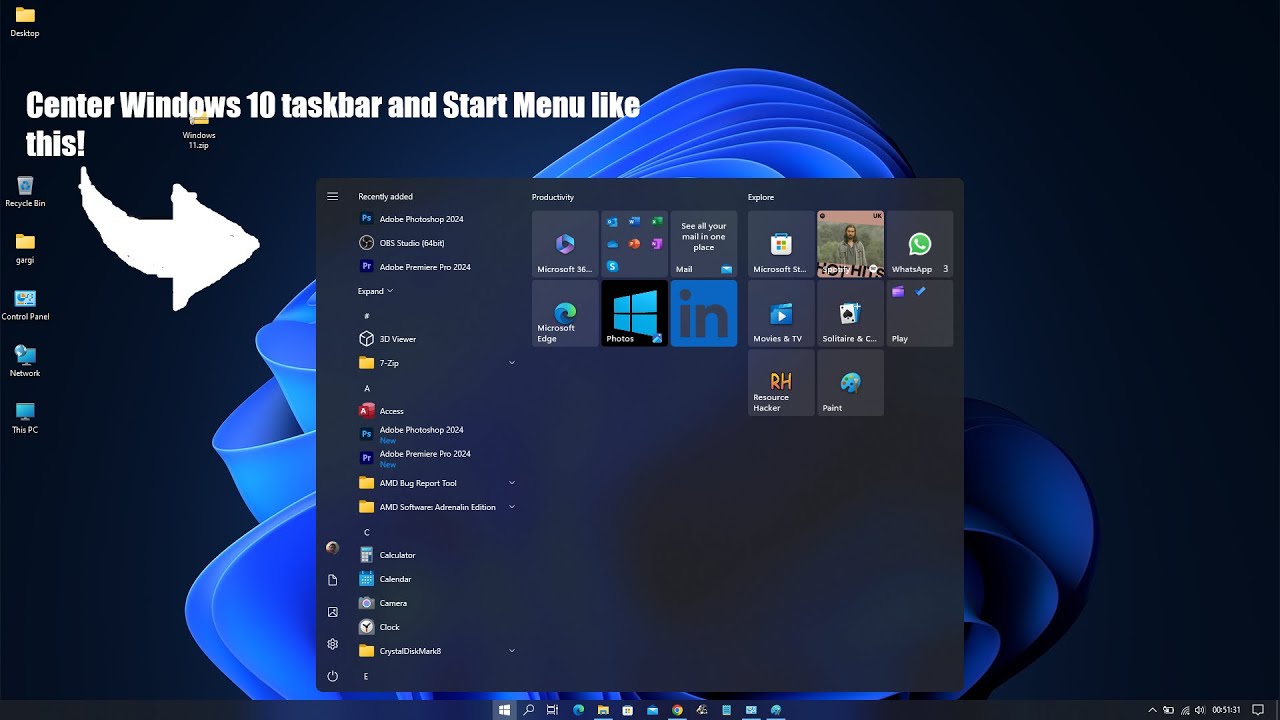 CENTER WINDOWS 10 TASKBAR AND START MENU! - YouTube