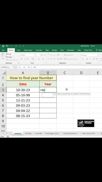 How to get Year name from Date in Excel.#advanceexcel #powerbi #shortcutkeys - YouTube