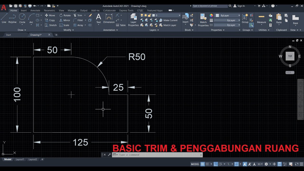 CARA TRIM GABUNG RUANG AUTOCAD - YouTube