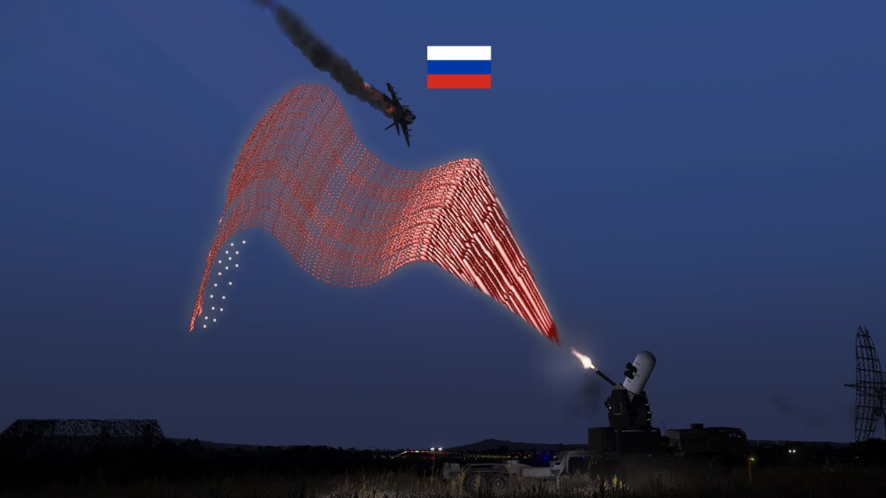 The C-RAM air defense system shoots down an attacking enemy fighter ...