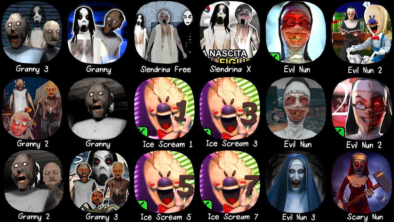 Granny 3, 2, 1 & Ice Scream 1, 3, 5, 7 & Evil Nun, Slendrina Free, Evil ...