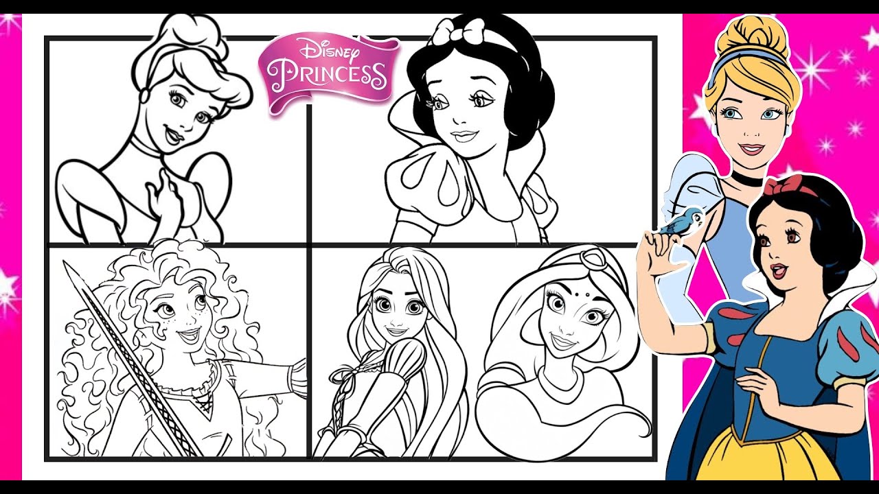 So Many DISNEY PRINCESSES Coloring Page Color MERIDA SNOW WHITE ...