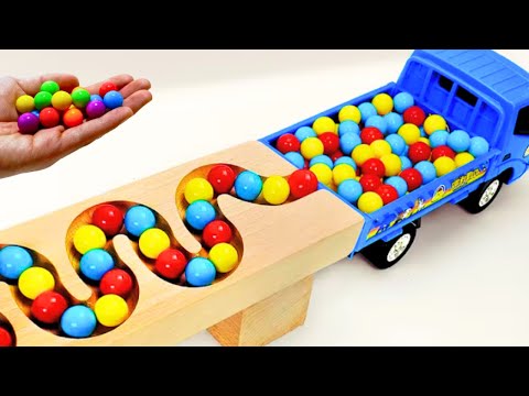 ASMR Murmelbahn Rennen – Kipplaster, Bagger & Müllwagen auf HABA-Schräge | Marble Run