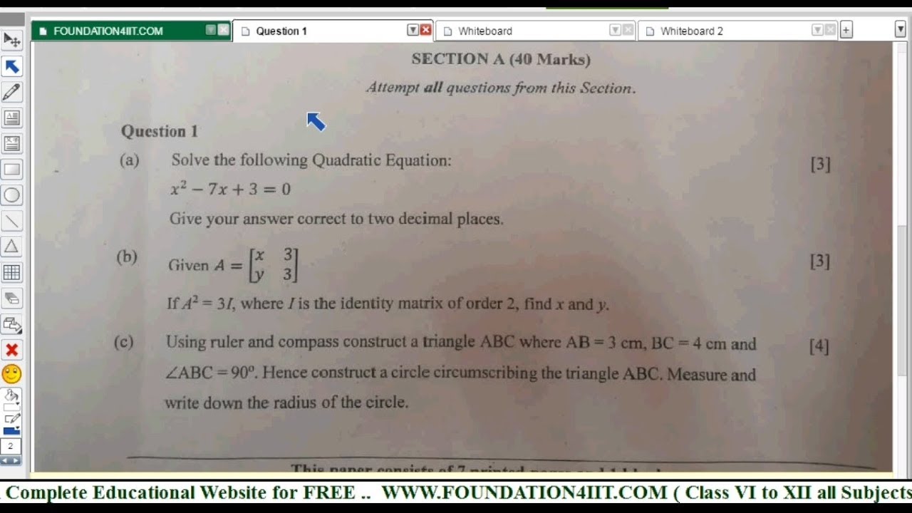 Class 10 Maths ICSE Question Paper 2020 || Q.No. 1 || - YouTube