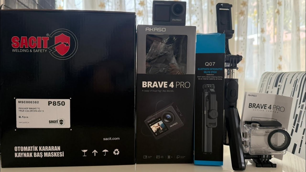 akaso aksiyon kamera , tripod ve p850 kaynak Gözlüğü tanıtım - YouTube