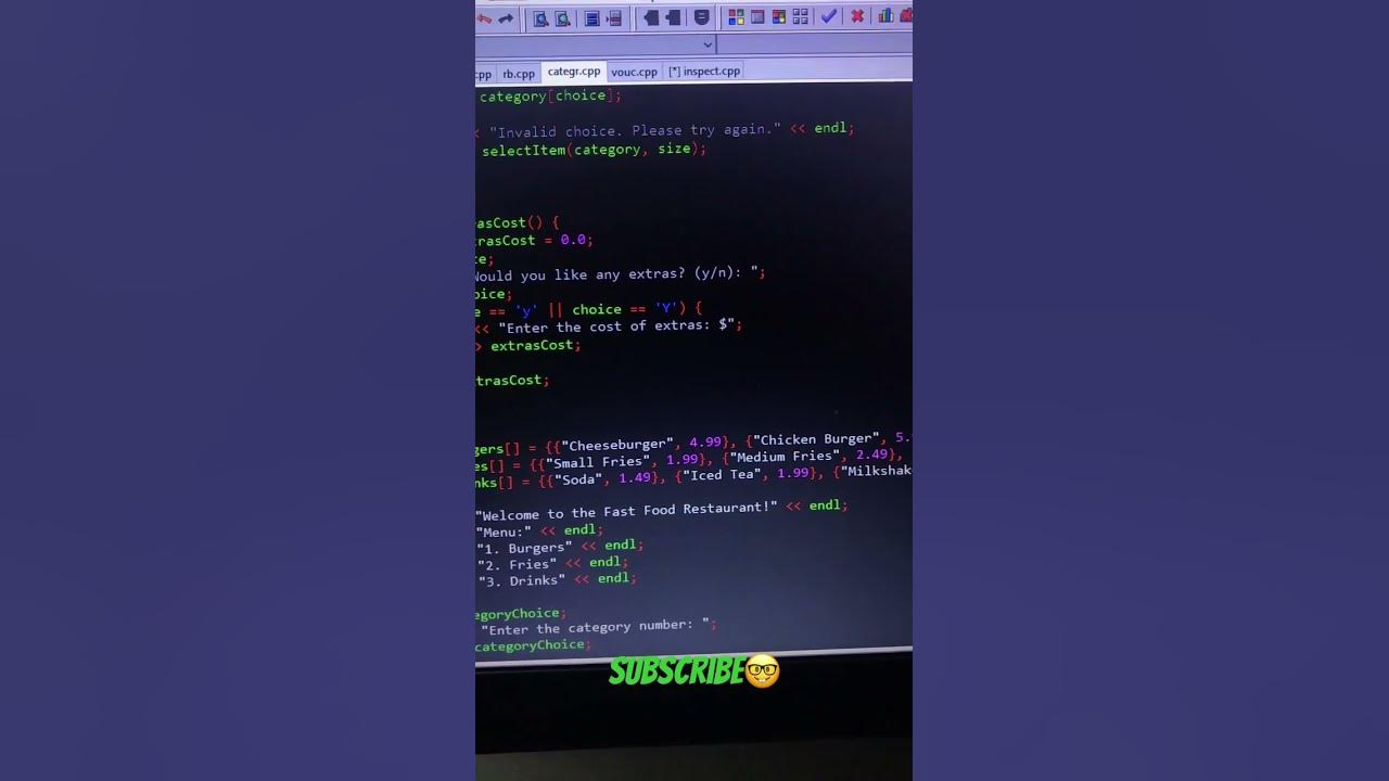 Junk Food In C Ide Dev C Cppprogramming Codingtime Codinglife Youtube