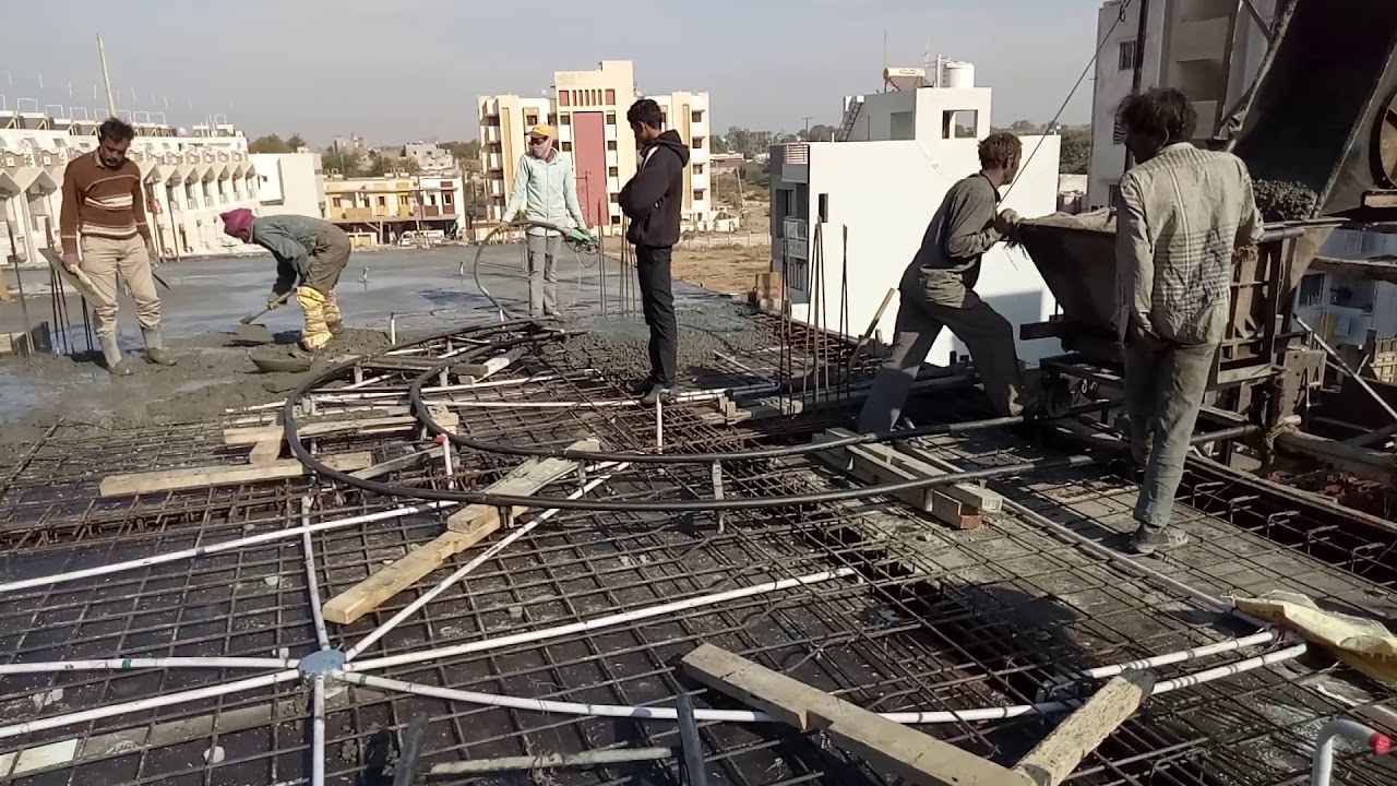 Slab casting using trolly || slab reinforcement || Concrete pouring ...