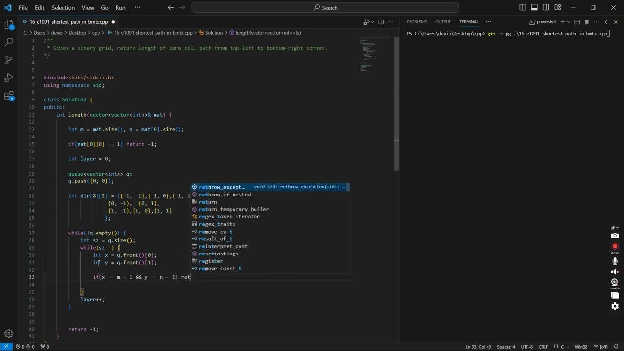 Shortest Path In Binary Matrix Leetcode 1091 Youtube