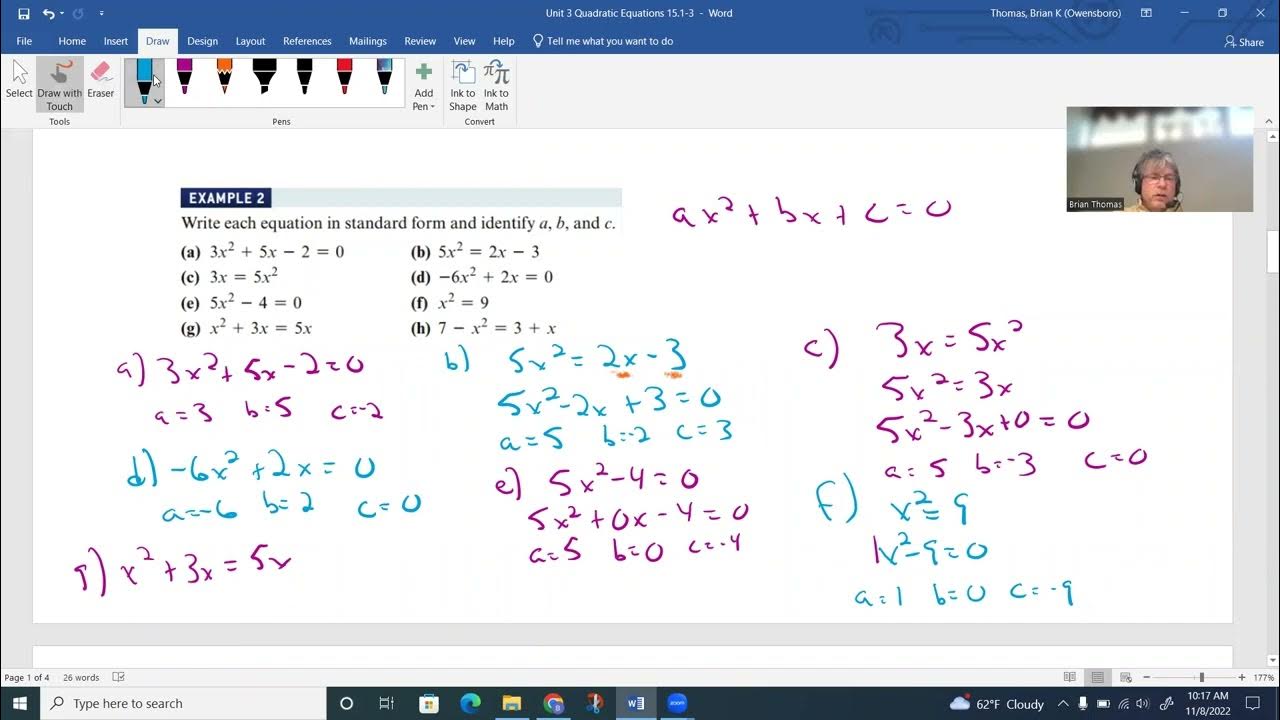 Unit 3 Intro to Quadratic Equations 15.1 - YouTube