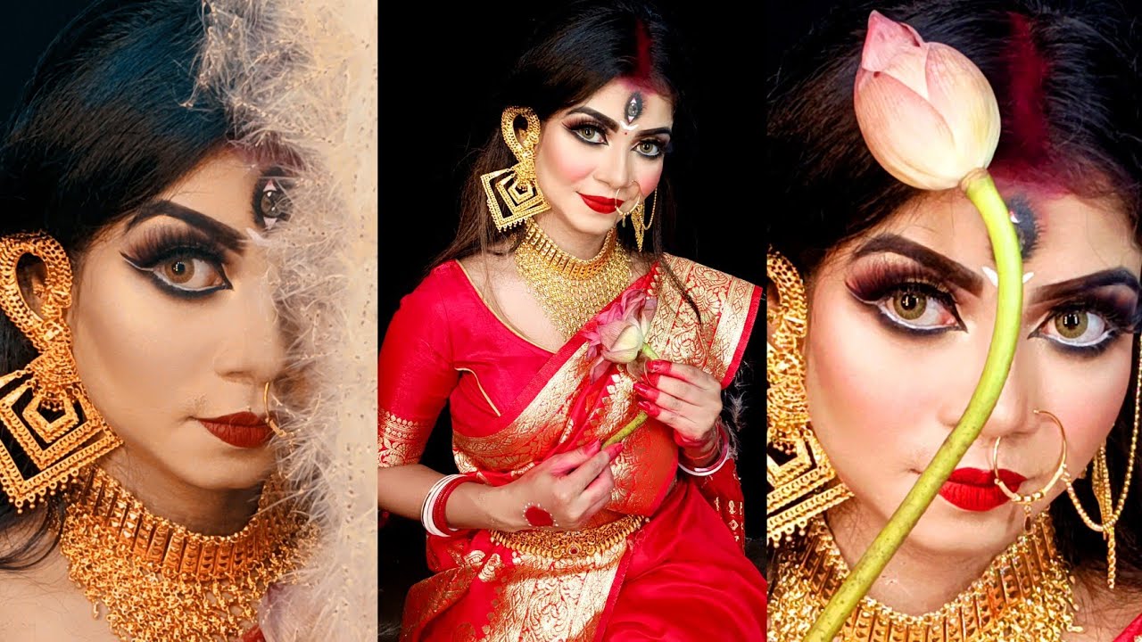 Agomoni look (Durga maa)2k21|how to create #agomonilook |step by step ...