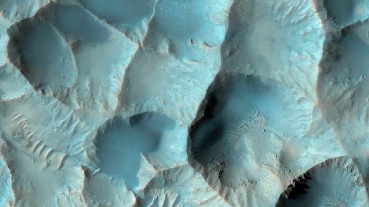 Mars Flying Down to Frost Patches and Crater Floors - YouTube