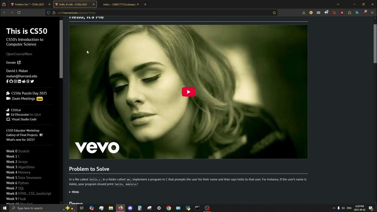 CS50 Problem Set 1 - Hello Me - YouTube