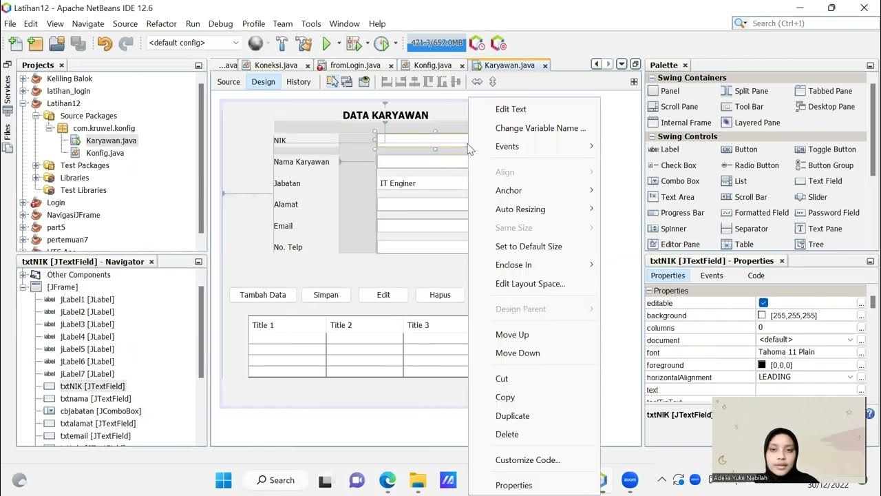 Tutorial membuat aplikasi database karyawan menggunakan java GUI dan Mysql di Netbeans - YouTube