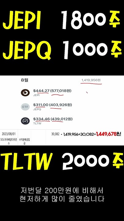 JEPI 1800주 JEPQ 1000주 TLTW 2000주 배당 얼마나 받을까? #jepi #jepq #월배당 - YouTube