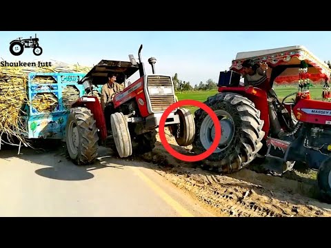 Tractor Accident | MF 260 Tractor Pulling The Trolley & MF 385 Tractor ...