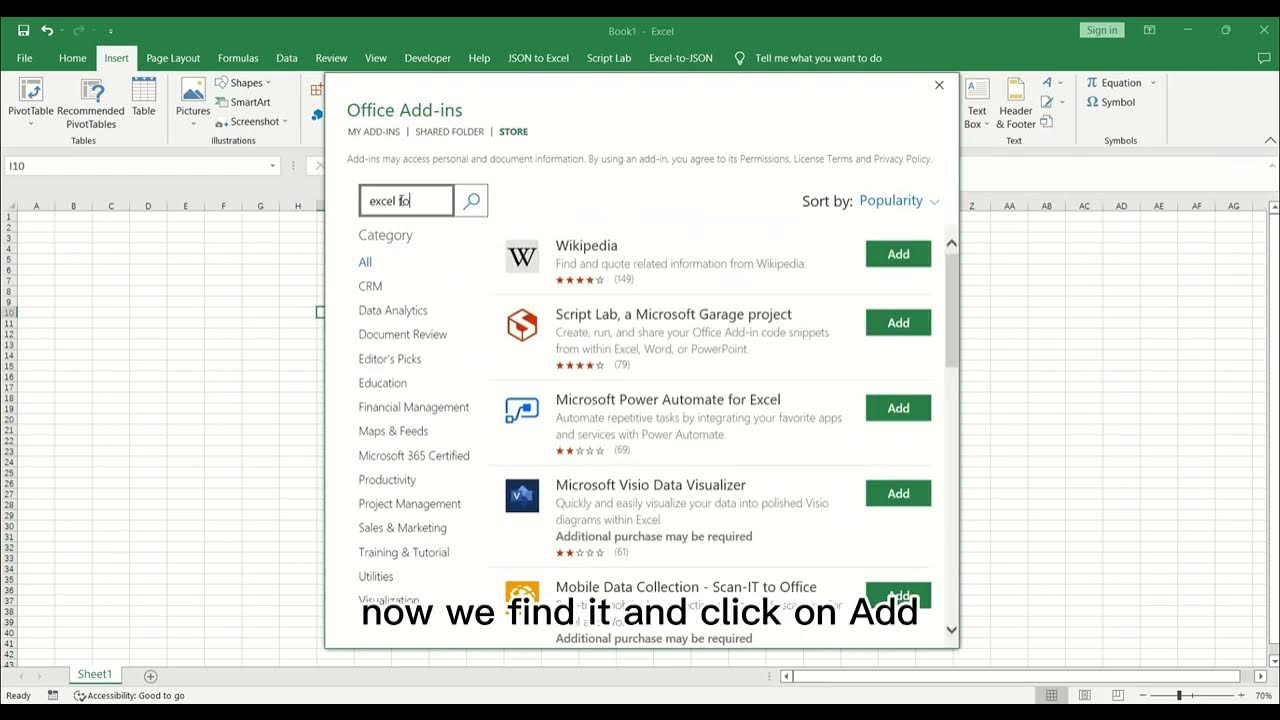 Add excel to json add-in to Microsoft Excel - YouTube