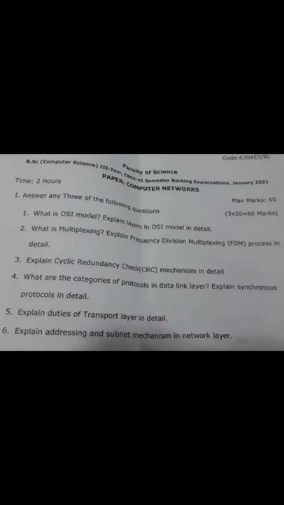 BSc Computer Science Sem-VI Computer Networks Degree Third Year Computer Science Question Paper ...
