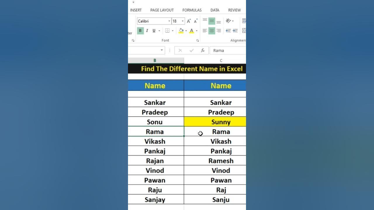 Find The Diffrent Name in MS-Excel #exceltech #education #exceleducation - YouTube