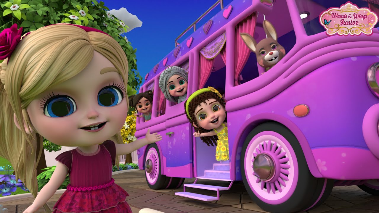 Princesses Pink Party Bus | Wheels on the Bus + Guess the Animal | Kids ...