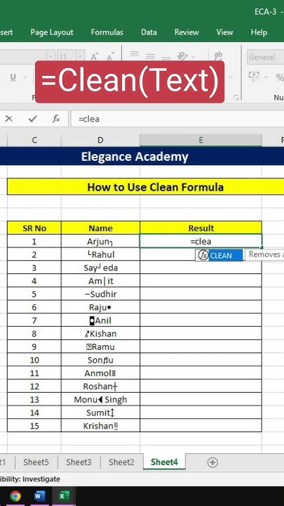 Excel Shortcut Trick- How to use Clean Formula 😛 #excel #msexcel #eleganceacademy #ytshorts # ...