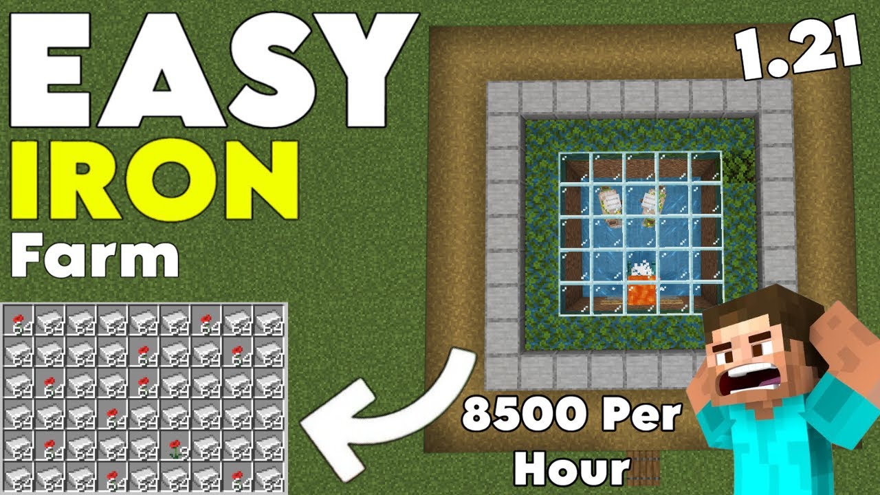 EASIEST IRON FARM 1.21 | 8,500 IRON PER HOUR | WORK IN ALL VERSIONS ...