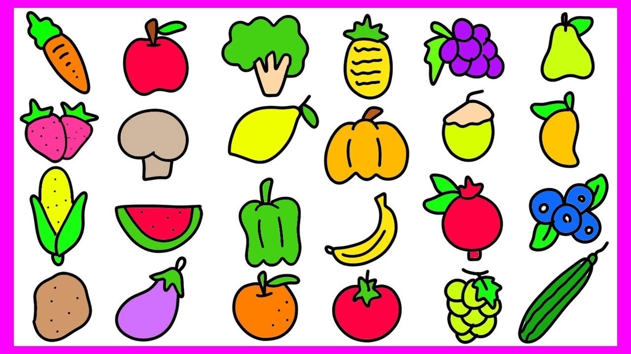 How to draw a healthy food| easy fruits and vegetables doddle drawing # ...
