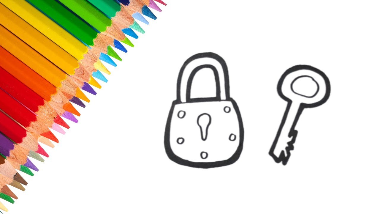 How to Draw Lock and Key | Step by Step Drawing and Coloring for Kids ...