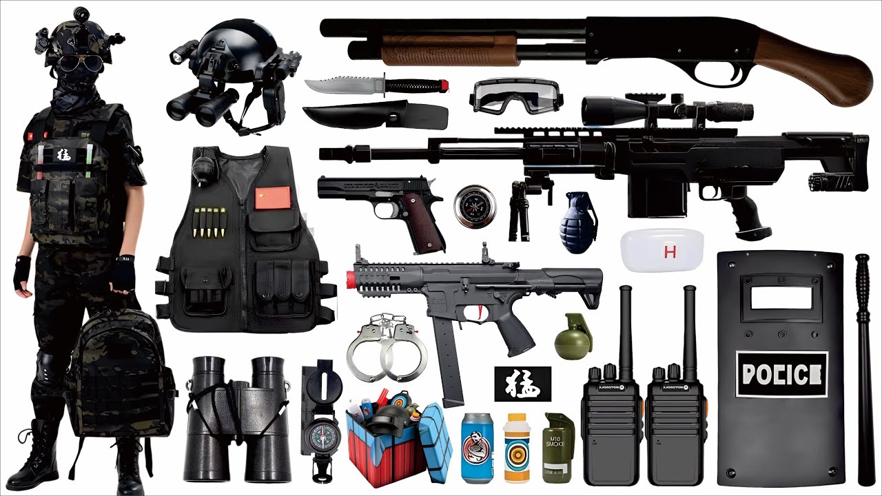 Unpack and collect toy guns, G36C assault rifle, AR57 carbine, CA870 ...