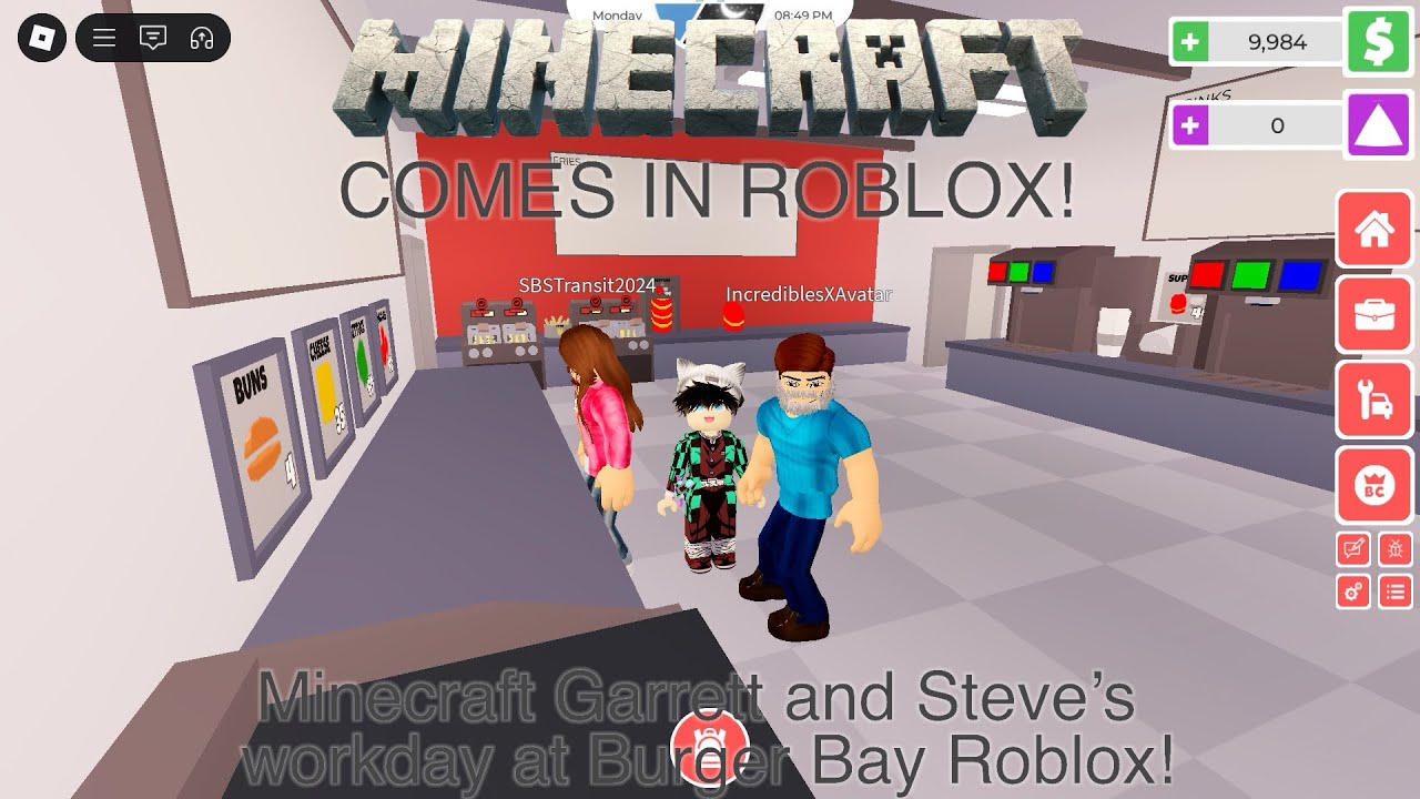 Minecraft Garrett and Steve's workday at Burger Bay Roblox! - YouTube