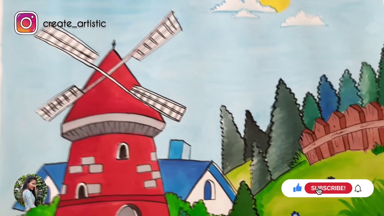 Windmill Painting | Acrylic painting | Simple Painting Ideas For ...