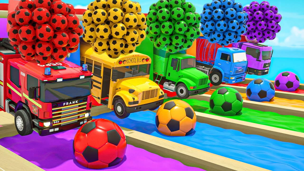 The Wheels on The Bus + Bingo Song - School Bus and Big Soccer Balls ...