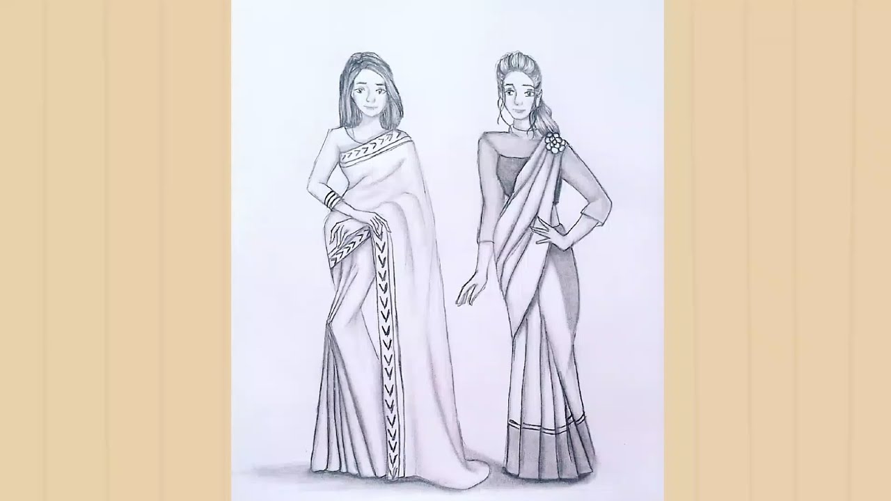 easy way to draw Traditional girl with saree||simple pencil drawing for ...