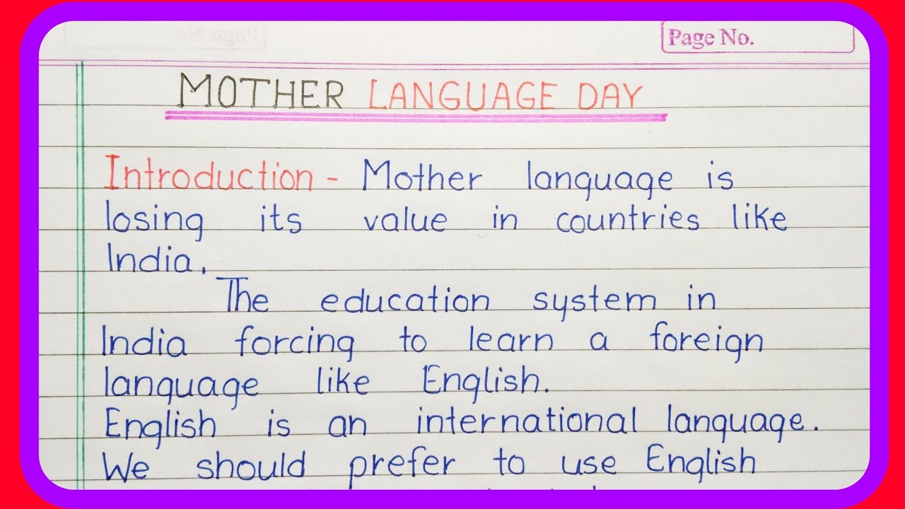 Essay Writing on Mother Language Day in English | Matribhasha Diwas ...