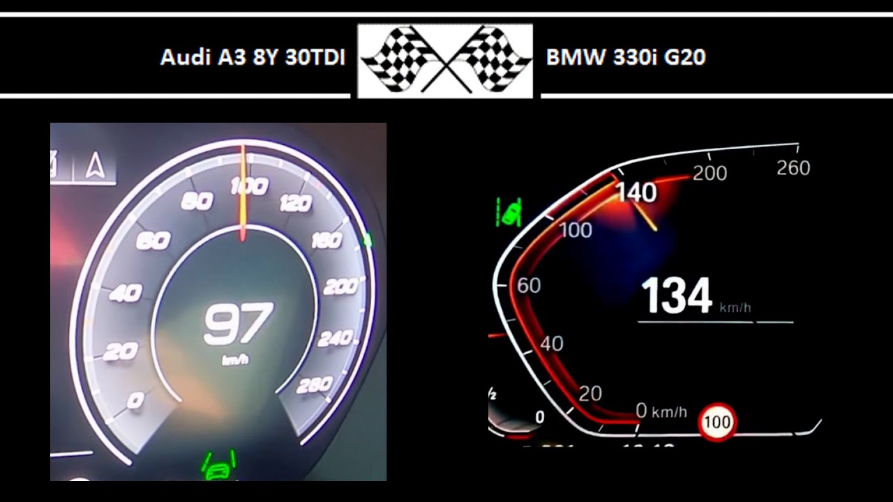 Audi A3 8Y 30TDI VS. BMW 330i G20 - Acceleration 0-100km/h - YouTube