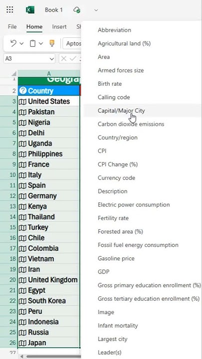 Geography data types in excel - YouTube