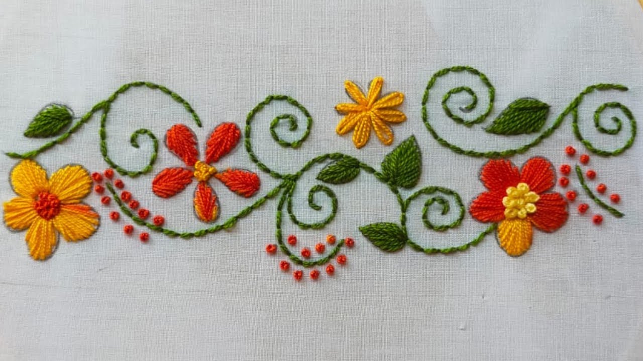 Beautiful Borderline embroidery design for beginners - YouTube