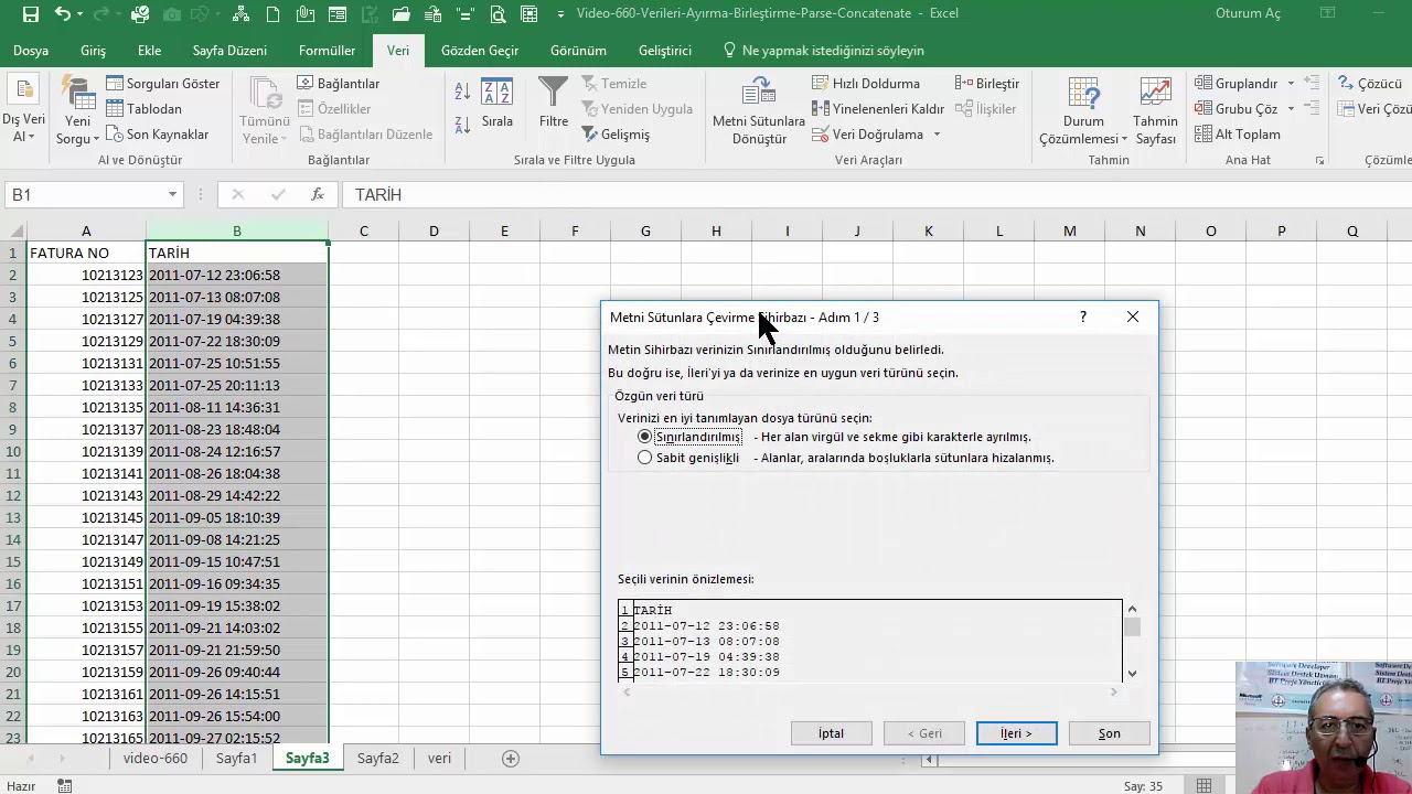 Excelde Verileri Ayırmak ve Birleştirmek - YouTube