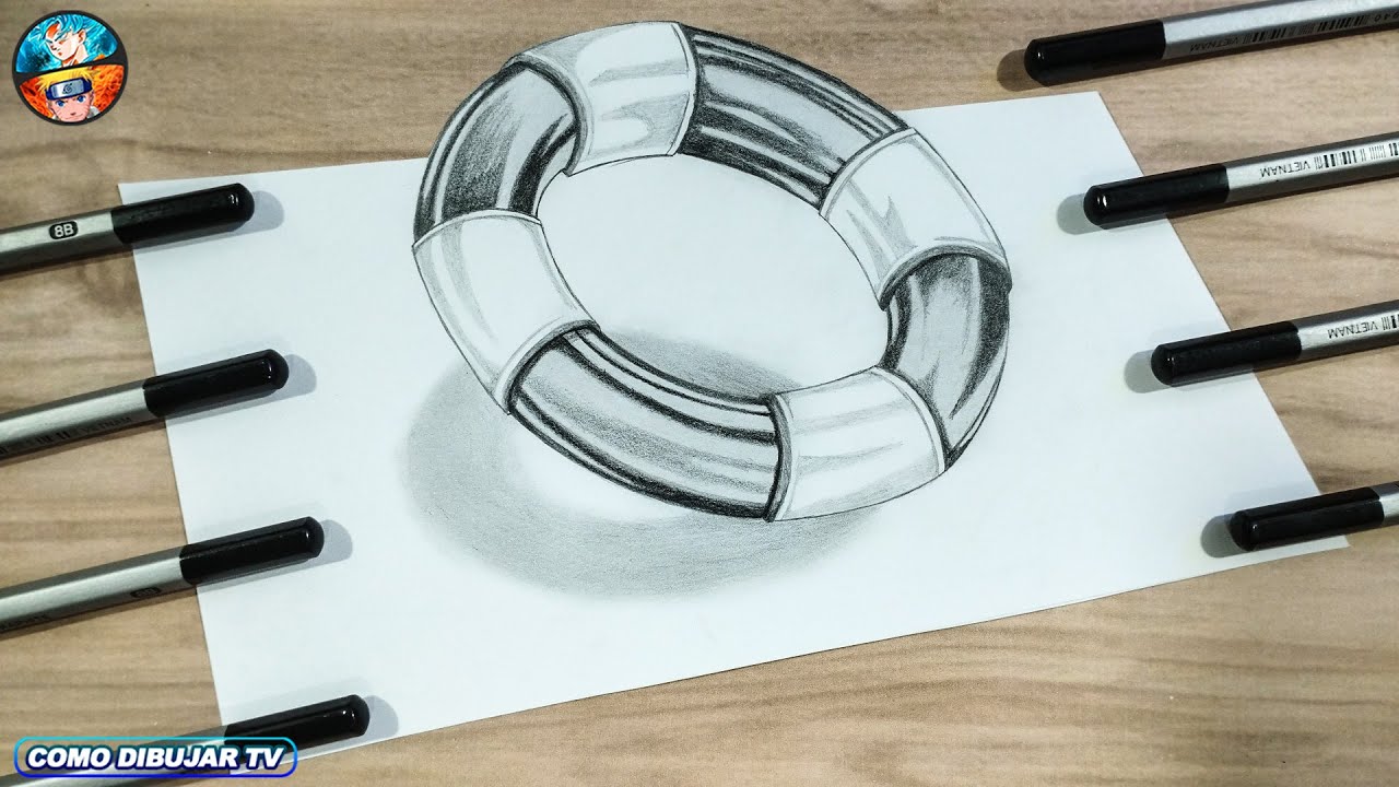 COMO DIBUJAR UNA BOYA SALVAVIDAS EN 3D Dibujos - How to draw a LIFEBUOY ...