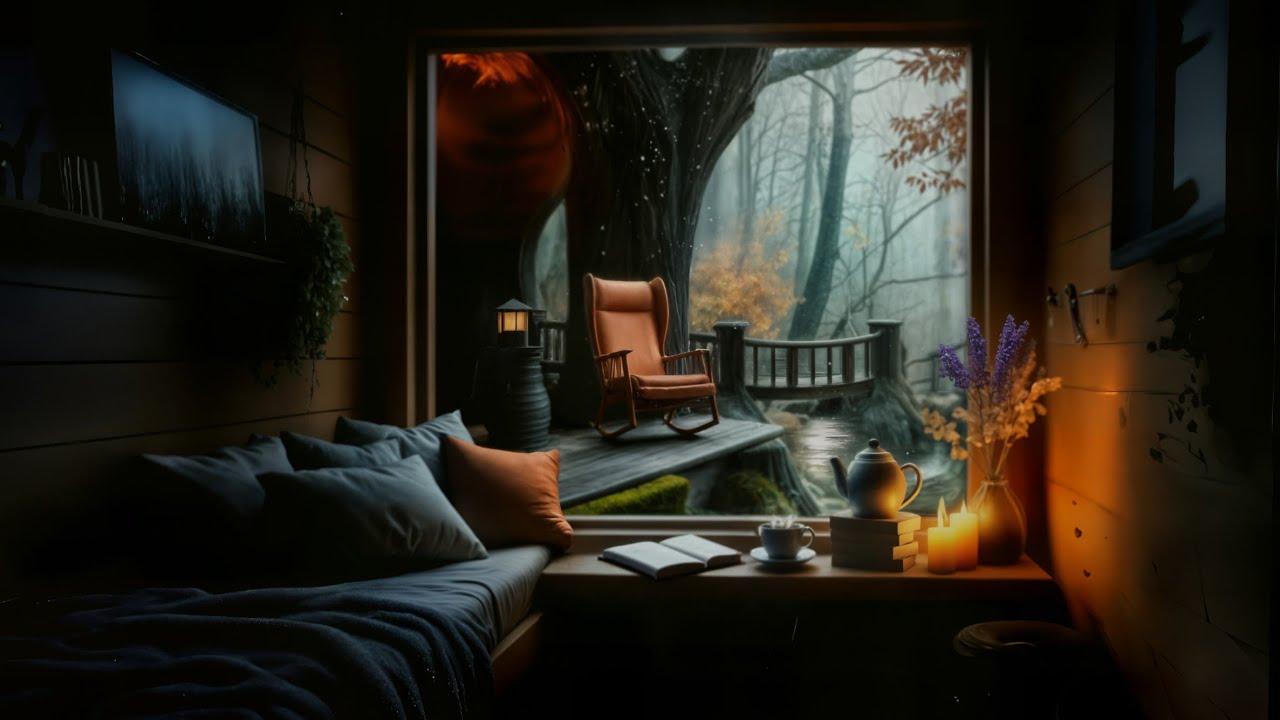Leave the Window open and breathe! 🍁🌧️ Cozy room with rain sounds for ...