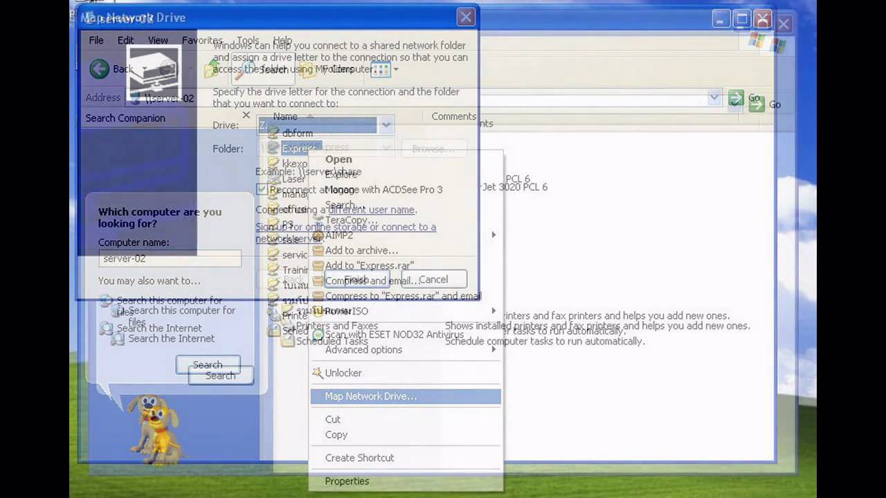 วิธี Map Network Drive โปรแกรม Express ใน win xp - YouTube
