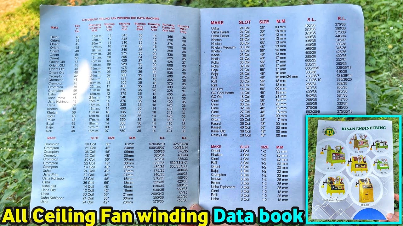 सीलिंग फैन वाइंडिंग डेटा बुक | All Winding Data Book - YouTube