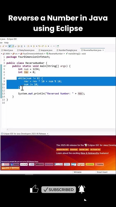 Reverse Number in Java using Eclipse | Beginner Java Program - YouTube
