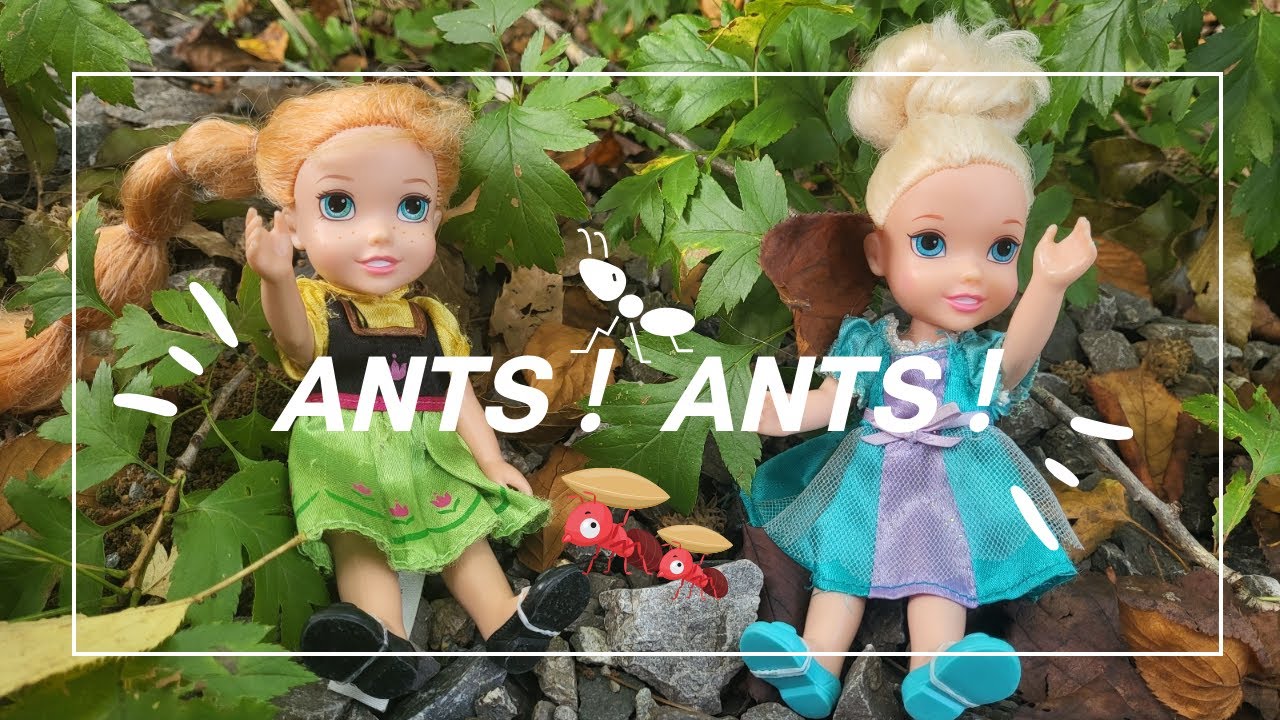 Camping!_Elsa and Anna toddlers play in the woods_Ants carrying food ...