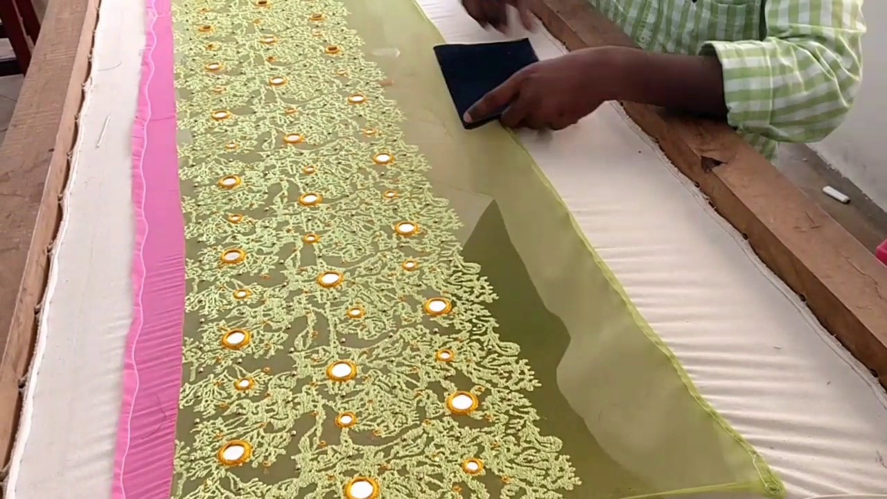 Embroidery net with mirrors beads and stone work - YouTube