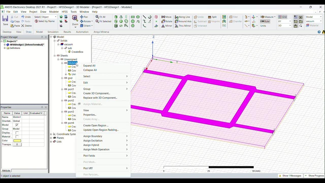 How to design branch line/hybrid/Quadrature coupler for 1 GHz with HFSS - YouTube