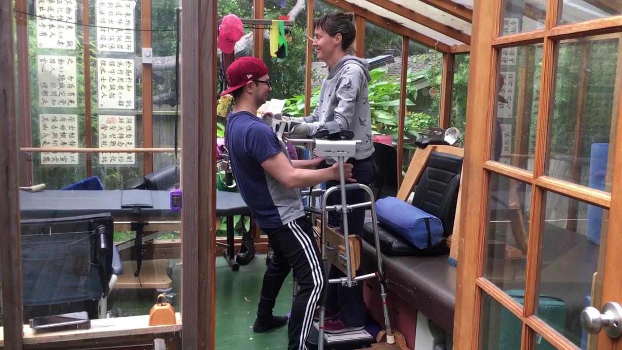 Quadriplegic on Galileo vibration plate with walker April 2017 - YouTube