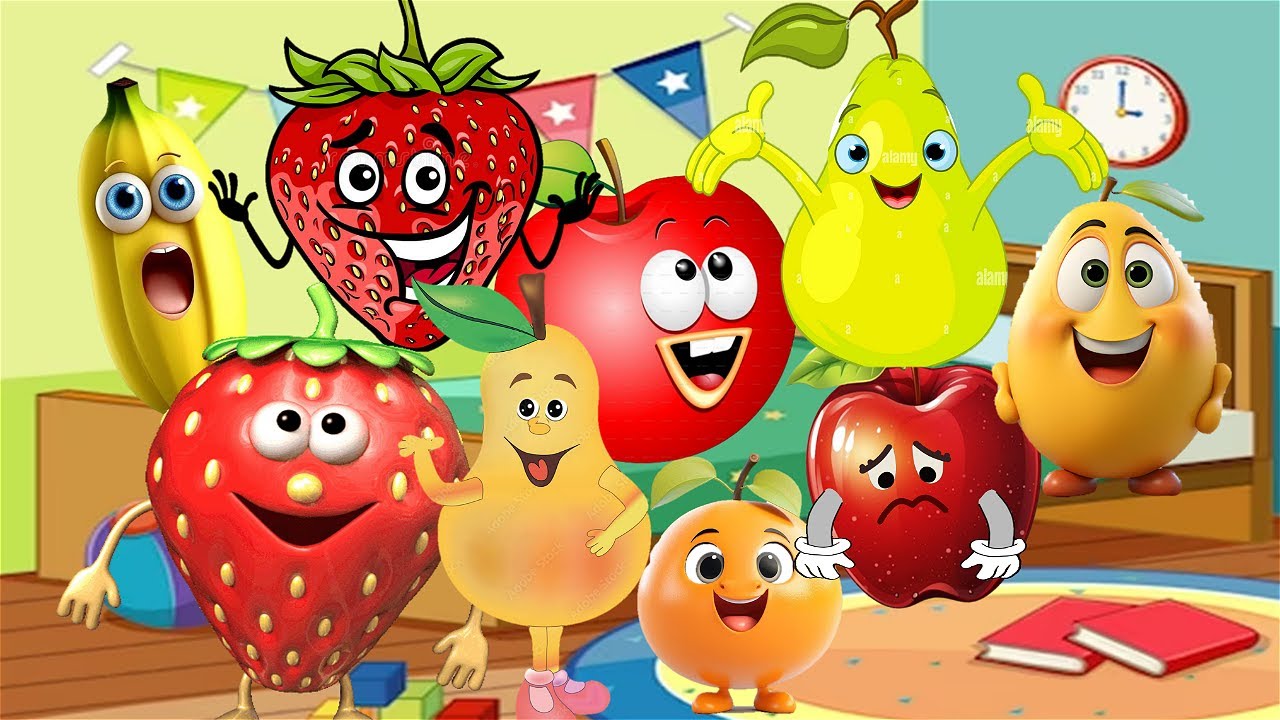 Ten Little Fruits Jumping On The Bed, Nursery Rhyme And Kids Song ...