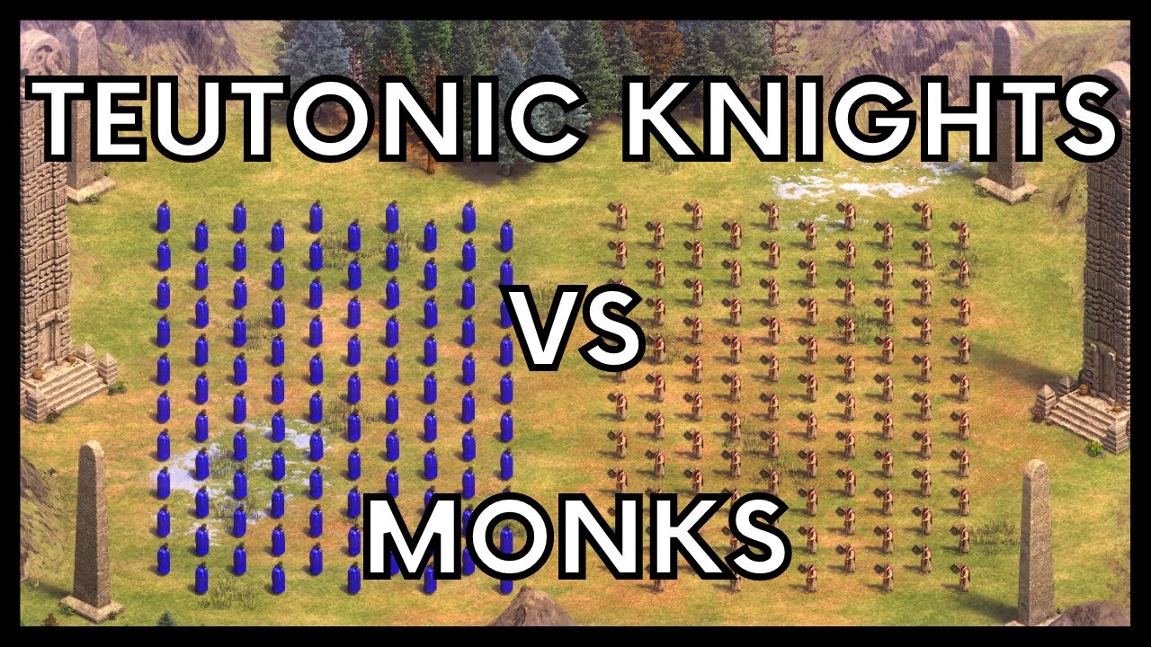 AGE OF EMPIRES II: 100 ELITE TEUTONIC KNIGHTS VS 100 MONKS - YouTube