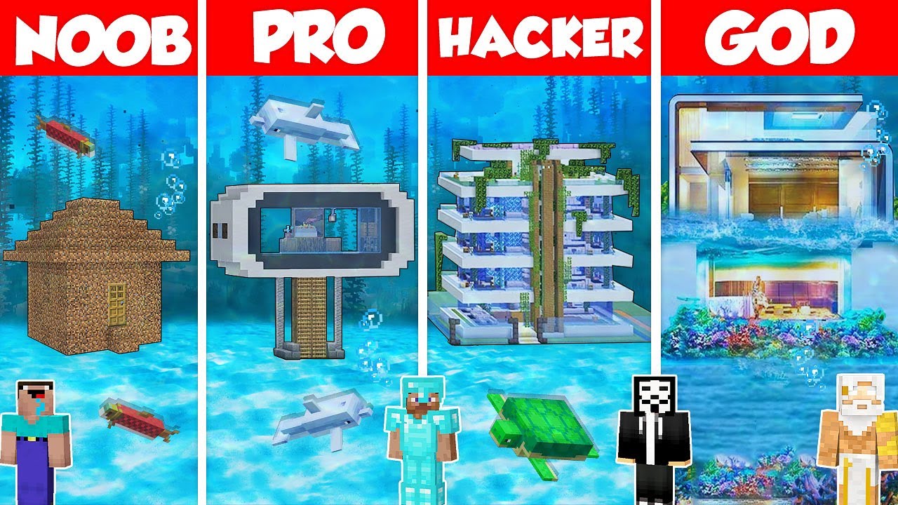 SECRET UNDERWATER HOUSE BUILD CHALLENGE - Minecraft Battle: NOOB vs PRO ...